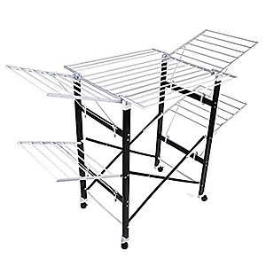 CZDYUF Aluminum Alloy Floor Drying Rack Bedroom Folding Multi-Style Indoor Metal Clothes Rack Balcony Drying Quilt Clothes (Color : Black, Size : One Size)