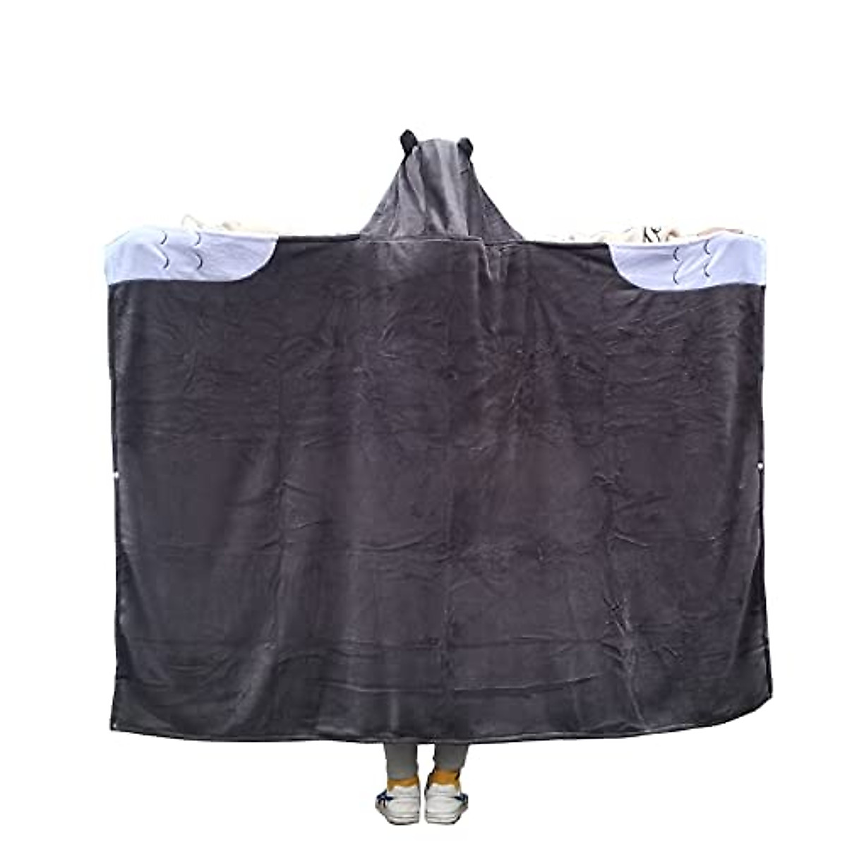 Anime Throw Blanket Flannel Fleece Blanket Cosplay Hooded Cloak Fluffy Shawl Wrap Nap Quilt (67''X35.5'', Gray)