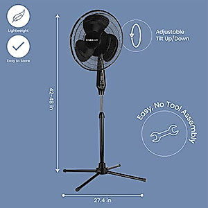 NEXAIR Oscillating 16 Inch Pedestal Stand Up Fan, Quiet Operating Room Fan With Remote Control, 3 Speed Stand Fan for Bedroom, with Adjustable Height, Standing Fan Great For Office & Living Room…
