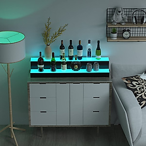 HIGOSPRO LED Liquor Bottle Display Shelf, 40 inch 2-Step Lighted Acrylic Lighted Bar Shelf for Home, Commercial Bar, Acrylic Lighted Bottle Display Stand with RF Remote