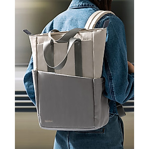 tomtoc 14-inch Laptop Backpack for Work, School, Travel, Water-resistant, Stylish Slim Laptop Computer Bag Purse College Bookbags with Multi-functional Pockets, Casual Tote Daypack, 12L, Moon Grey