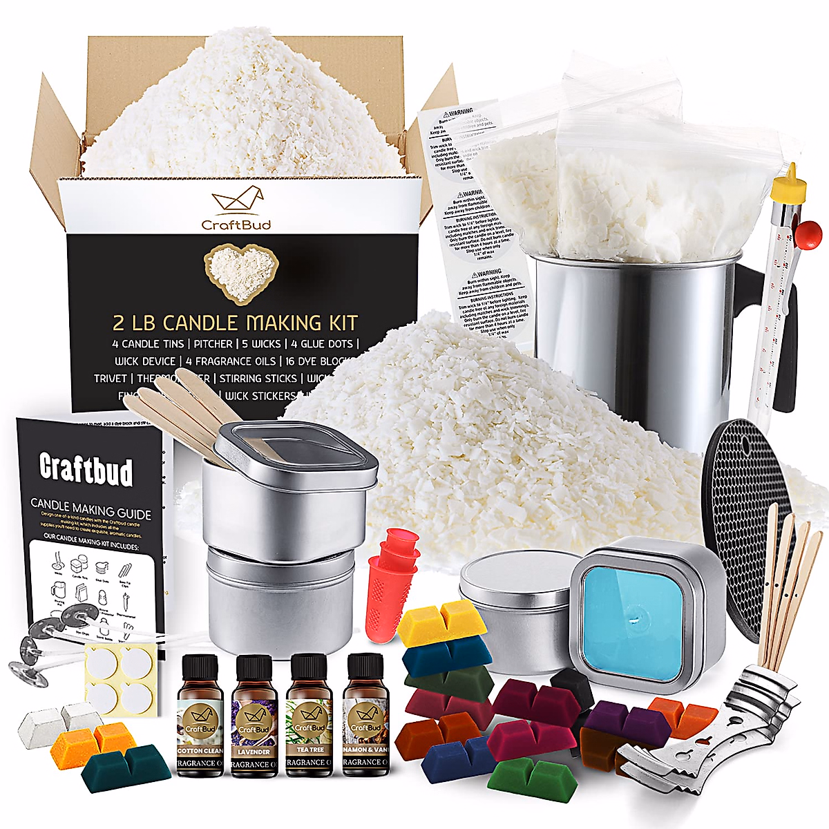 CraftBud Candle Making Kit - 56 Pieces Soy Candle Making Kit - Complete Candle Maker Kit - Best Candle Maker Kit for Adults and Beginners - Candle Kit with 16 Colors