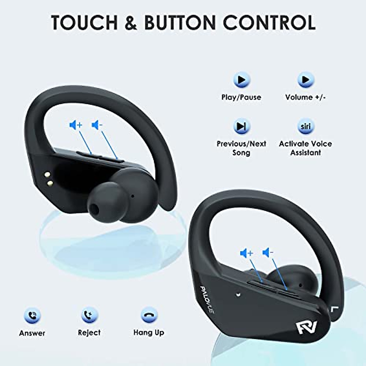 PALOVUE Wireless Earbuds Bluetooth 5.2 Headphones CVC8.0 Noise Cancelling Earbuds for Sport Sweatproof Wireless Earphones, 4 Mic for Clearer Call, Deep Bass Stereo in-Ear Headphones, Fast Pair