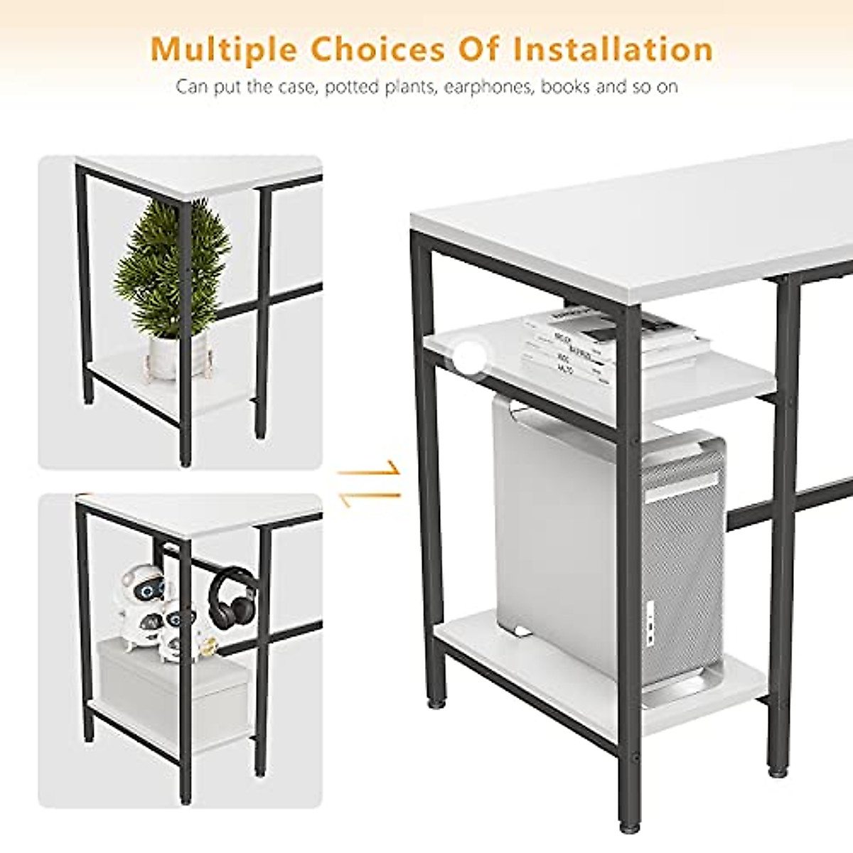 BANTI L-Shaped Desk with Hutch, 60" Corner Computer Desk, Home Office Gaming Table with Storage Shelves, Space-Saving, White