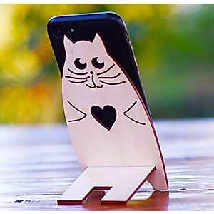 Dolyacrystal Wooden Phone Holder - Cute Decorative Dock with Animal Design - Lightweight & Non-Slip Wood Phone Stand for Desktop, Kitchen, Bedroom, Office - Cradles Most Smartphones & Tablets