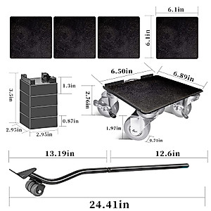 ZFULVO Furniture Dolly 5 Wheels Heavy Duty,Large Size Carbon Steel Panel Furniture Movers,Furniture Lifter with 5 360° Rotatable Rubber Universal Wheels,Maximum Load 1700KG/3747LBS