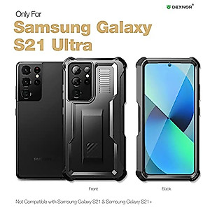Dexnor for Samsung Galaxy S21 Ultra Case with Screen Protector & S Pen Slot(S Pen Not Included) Dual Layer Cover, 360 Full Body Protective Shockproof Heavy Duty Bumper for S21 Ultra 6.8 inch-Black