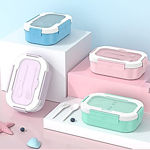 RGNEIN Bento Box Adult Lunch Box, 1300 ML 4-Compartment Bento Lunch Box for Kids, No BPA, Lunch Containers for Adults Come with Fork and Spoon, Leak Proof, Microwaveable, Dishwasherable (Green)