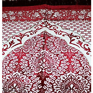 Modefa Turkish Islamic Prayer Rug - Soft & Plush Velvet Praying Carpet - Traditional Muslim Prayer Mat - Muslim Janamaz Sajada - Ramadan or Eid Gift - with Kufi Prayer Cap - Floral Ipek (Red)