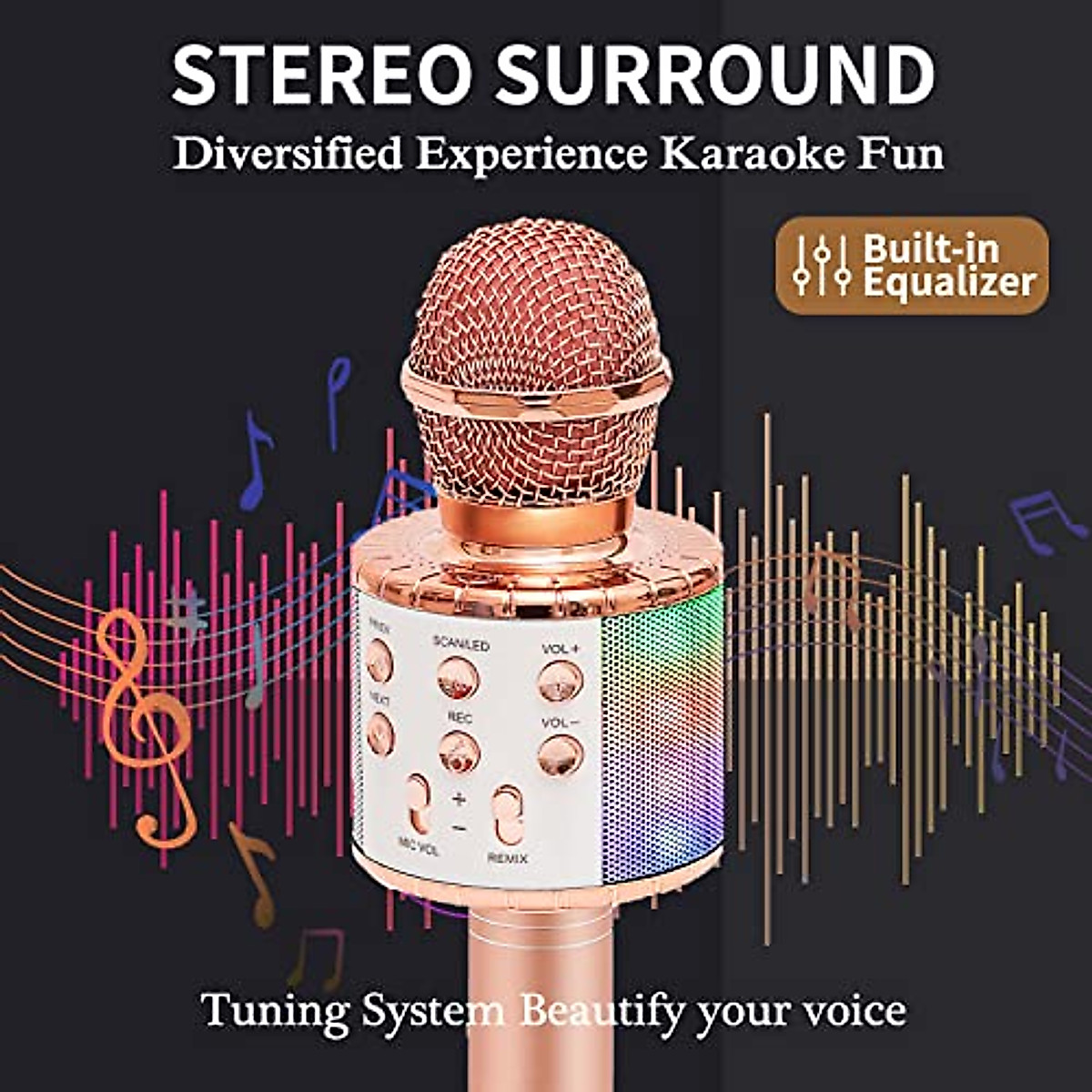 Alversun Wireless Karaoke Microphone for Kids, Bluetooth Karaoke Microphone Portable Handheld Singing Karaoke Mic Speaker Gifts for 3 4 5 6 7 Years Old Toys Girl Boy, Rose Gold