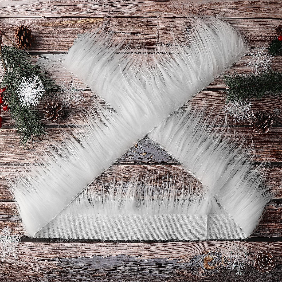 Shaggy Plush Faux Fur Fabric 2"x70"Fake Fur Fabric Black White Fur Decoration Faux Fur Ribbon Craft Fur for Gnomes Beard Hair Cosplay Decoration Crafts (White)