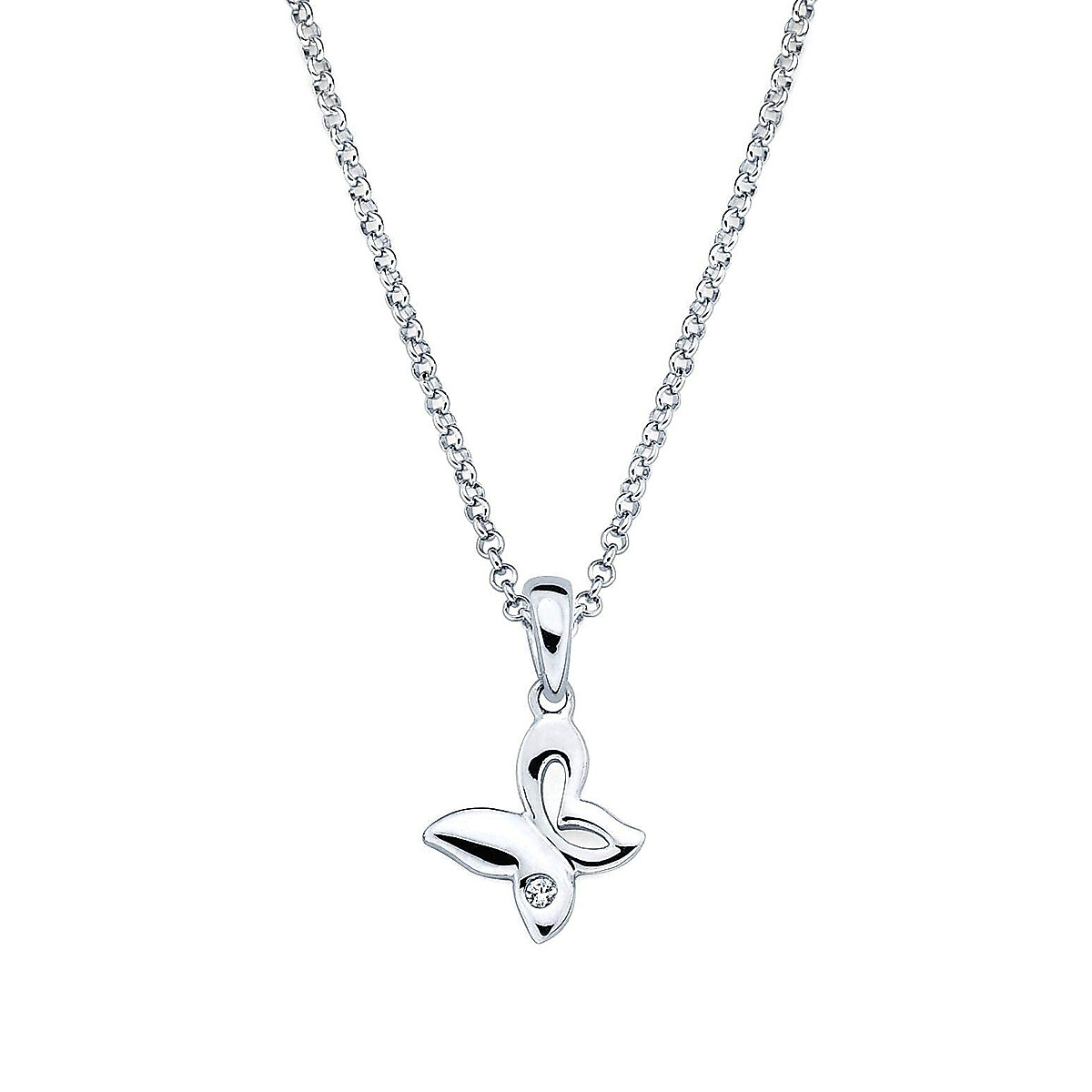 Little Diva Diamonds .925 Sterling Silver Diamond Accent Pendant Necklace (Side Butterfly) (I Color, I1 Clarity)