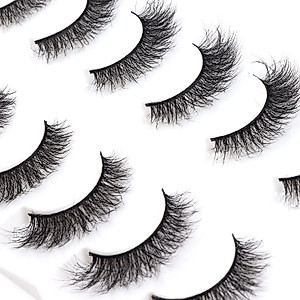 Wleec Beauty 14mm Cat Eye Eyelashes 7 Pairs 3D Wispy Fluffy False Lashes Natural Fake Eyelashes FM48
