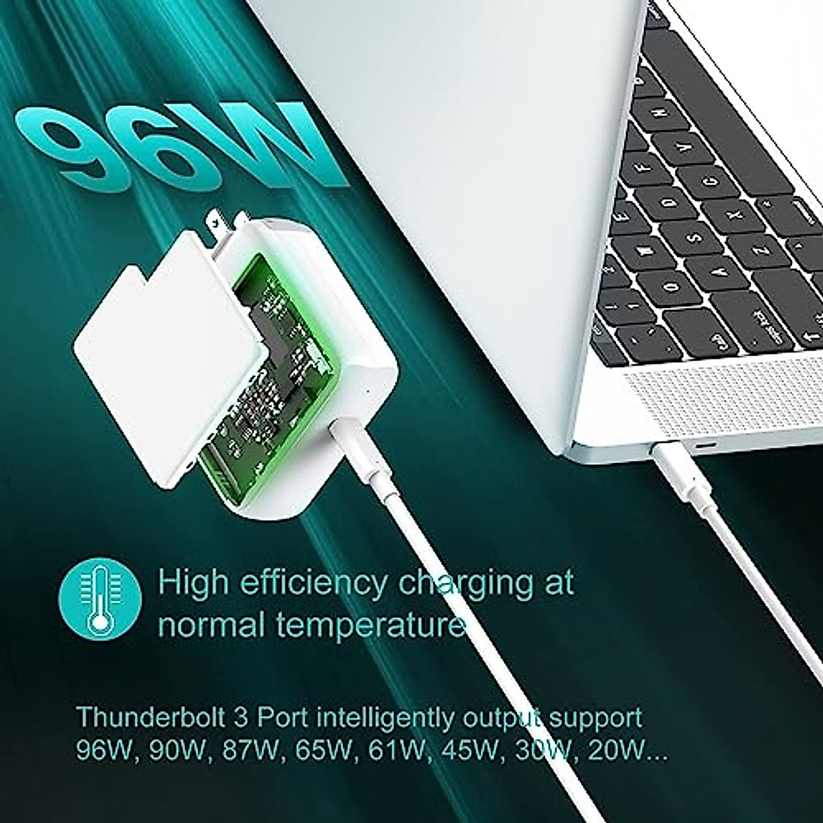96W USB C Charger for MacBook Pro 16, 15, 14, 13 inch 2023, 2022, 2021, 2020, 2019, 2018, M1 M2 MacBook Air, iPad Pro, USBC Laptop Power Adapter, LED, 6.6ft 5A Cable Charging as Fast as MagSafe 3