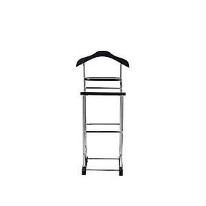 Proman Product VL17028 with Wooden Hanger, Tray & Trouser Bar Valet Stand, Black