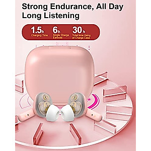 True Wireless HiFi Earbuds，Bluetooth Headphones with 4 Speakers,Hi-Res Audio 30H Playtime Earphones with LED Display Charging Case, Touch Control in-Ear Earbuds with Mic for Phones Games Sports Pink