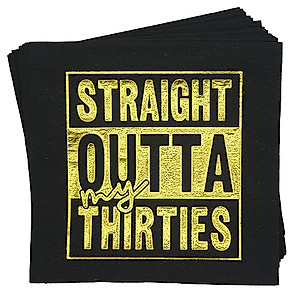 Straight Outta My Thirties Napkins,40th Birthday Napkin,Black Gold 40th Birthday Cocktail Napkins,ZJ 40th Birthday Party Decorations,Cheers to 40 Years, 40 Fabulous(5 x 5 In,Gold Foil 50-Pack)