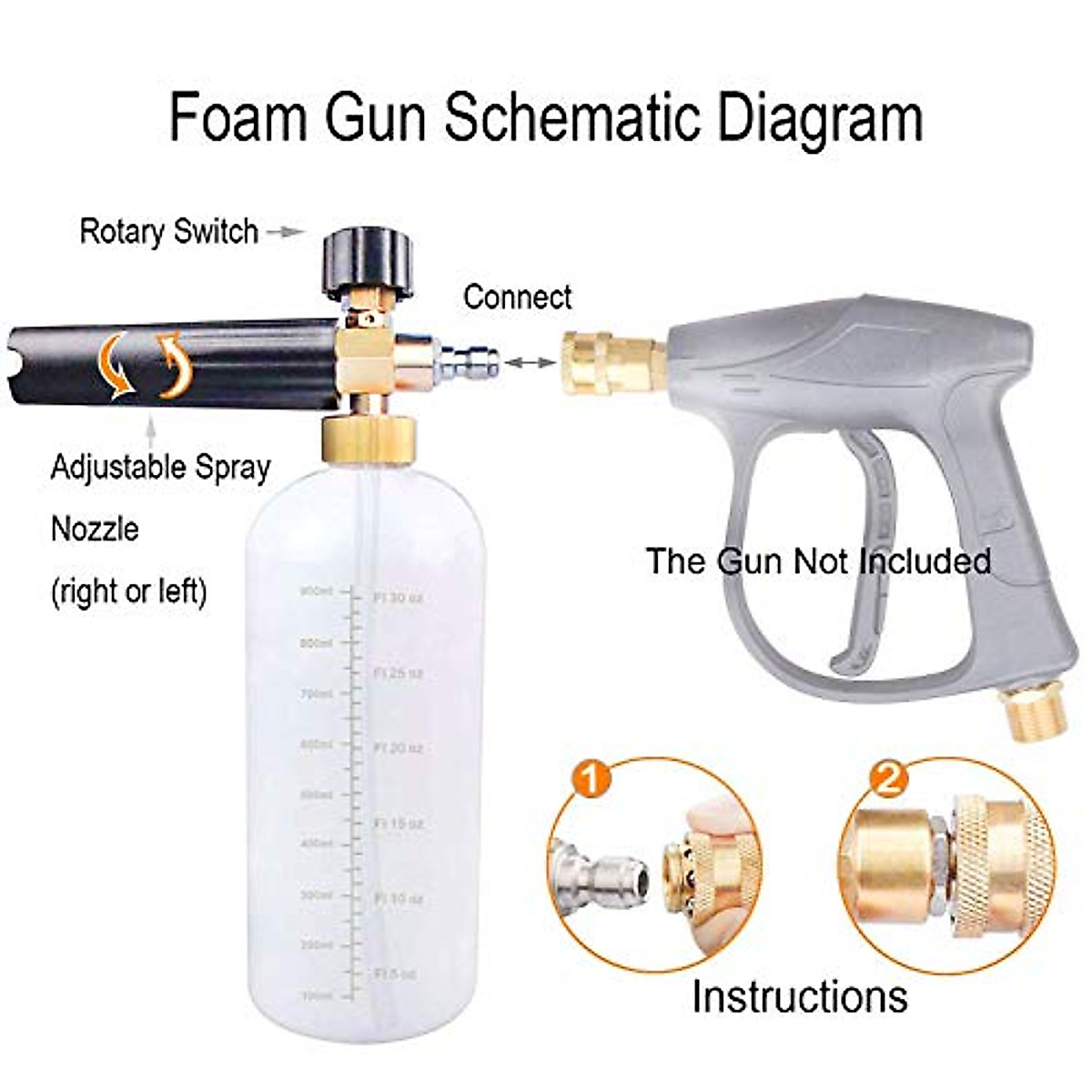DUSICHIN SFL-001 Foam Cannon Snow Foam Lance Pressure Washer Jet Wash Quick Release Adjustable Nozzle 1/4 Inch Male Fitting Foam Dispenser