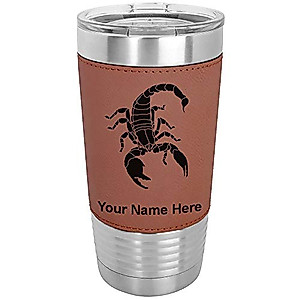LaserGram 20oz Vacuum Insulated Tumbler Mug, Scorpion, Personalized Engraving Included (Faux Leather, Dark Brown)
