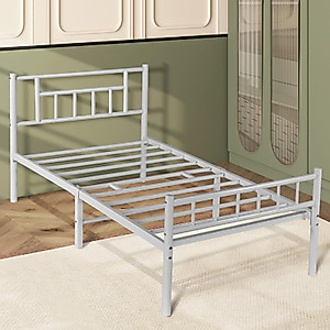 HOMBCK Twin Bed Frame with Headboard & Footboard, Twin Platform Bed Frame with 14 Inch Under-Bed Storage, Heavy Duty Slat Support, No Box Spring Needed, Easy Assembly/White