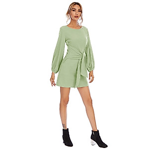 R.Vivimos Women's Autumn Winter Cotton Long Sleeves Elegant Knitted Bodycon Tie Waist Sweater Pencil Dress (XL, Light Green)