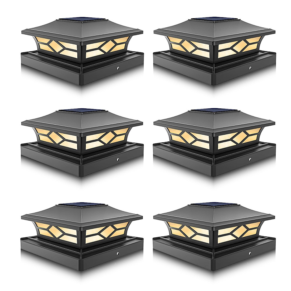 VOLISUN Solar Post Cap Lights Outdoor,Deck Fence Post Cap Lights Solar Powered 6Pack for 4x4/6x6 Wooden/Vinyl,Waterproof Warm/Cool Lighting Black Solar Outdoor LED Post Light for Garden/Patio