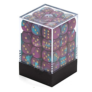 Chessex Dice D6 Sets: Gemini Purple & Teal with Gold - 12Mm Six Sided Die (36) Block of Dice