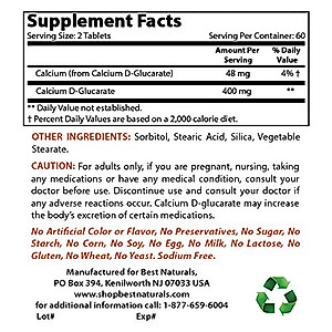 Best Naturals Calcium D-Glucarate 200 mg 120 Tablets