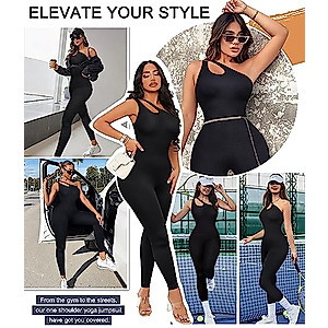TrainingGirl Women's Sports Jumpsuits One Shoulder Yoga Romper Sleeveless Tummy Control Bodysuits Workout Leggings Tracksuits