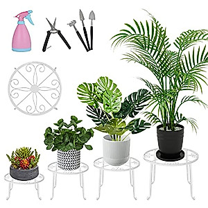 Brightdeco 4 Pack Metal Plant Stands Outdoor Indoor for Patio Round Potted Holder for Large Plants Multiple Flower Planter, White