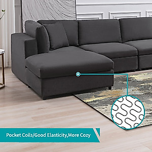 BALUS Modern Convertible Sectional Sofa,3 Seat Sofa+1 Chaise, L Shaped Corner Sleeper Sofa Couch,Modular Sectional Couches with Wood Legs for Living Room, Dark Grey