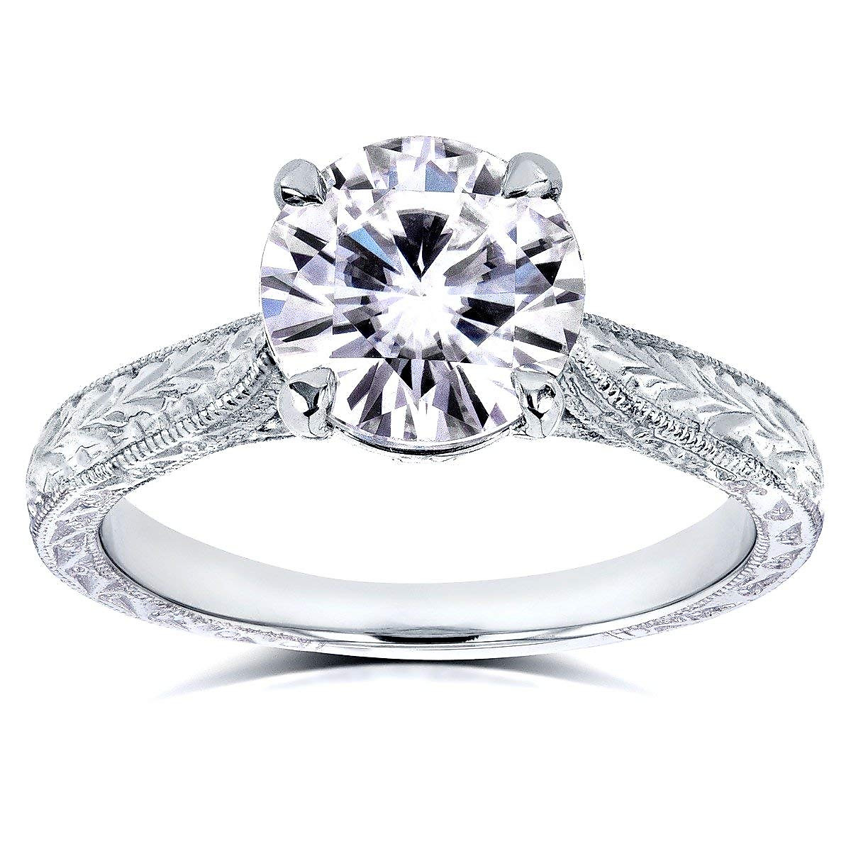 Kobelli Antique Style Forever One (D-F) Moissanite Engagement Ring 1 1/2 CTW 14k White Gold, Size 9.5