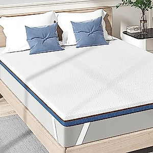 UniPon 2 Inch Gel-Infused Memory Foam Mattress Topper for Queen Size Bed, Ventilated Bed Foam Topper for Back Pain and Pressure Relief, High-Density Cooling Mattress Pad with Removable & Soft Cover