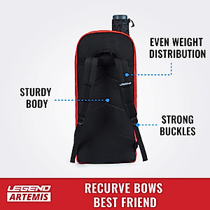 Legend Artemis Archery Backpack for Recurve Bow - Professional Bow Backpack for Travels - Storage Pockets for Gear & Accessories - Protective Foam Padding - Comes with Arrow Tube Case - 11"x8"x27"