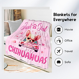 UNIKITTY Chihuahua Blanket Gifts, Chihuahua Throw Blanket for Dog Lovers, 50"x60" Pink Blanket for Girls Dog Print Gifts, Kids Blankets for Bed Couch, Fleece Throw Blanket Girls Room Decor