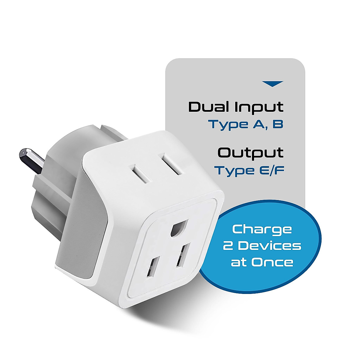 Ceptics Schuko Germany, France Plug Adapter, Dual Input - Ultra Compact Light Weight - Usa to Russia, South Korea Travel Adaptor Plug - Type E/F (3 Pack)