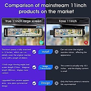 【Newest 11''】 Mirror Dash Cam Front and Rear Dual 1080P Rear View Mirror Camera FHD IPS Full Touch Screen Rearview Dashcam Waterproof Backup Camera with Enhanced Night Vision 170° Wide Angle for Cars