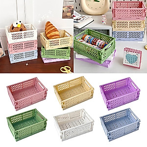 HUIFACAI Plastic Baskets Foldable Desk Crates Storage Box Stackable Table Basket Organizers Office Desktop Drawer Shelf, Small, Blue