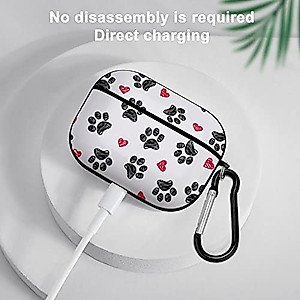 Women's Full Protective Plastic Case Compatible with AirPods Pro Case Cover with Keychain, Cute Headphone Case Skin Accessories Love Heart and Footprint Paw Print, Front LED Visible