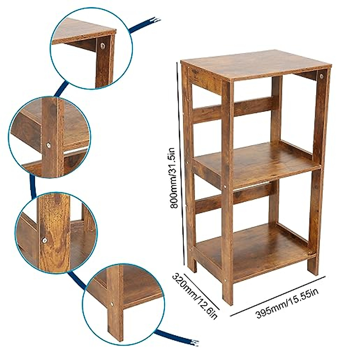 End Table Side Tables Bedroom 2 Shelf, Small Book Shelf Organizer Rack 3 Tier, Bathroom Storage Cabinet Plant Stand Shelves for Kitchen, Natural