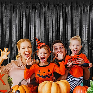 2 Pack 3.2 ft x 9.8 ft Black Tinsel Curtain Party Backdrop Decorations, Metallic Foil Fringe Backdrop Door for Halloween, Christmas, Birthday Graduation Wedding Party Streamers Photo Backdrop.