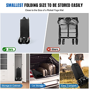 Collapsible Folding Wagon, Heavy Duty Utility Beach Wagon Cart for Sand with Big Wheels, Adjustable Handle&Drink Holders for Shopping, Camping,Garden and Outdoor (Black)