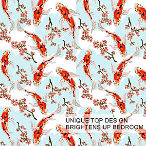 BlessLiving Koi Fish Duvet Cover Set Tropical Japanese Garden Floral Oriental Style Decorative 3 Piece Bedding Sets with 2 Pillow Shams, Full Size