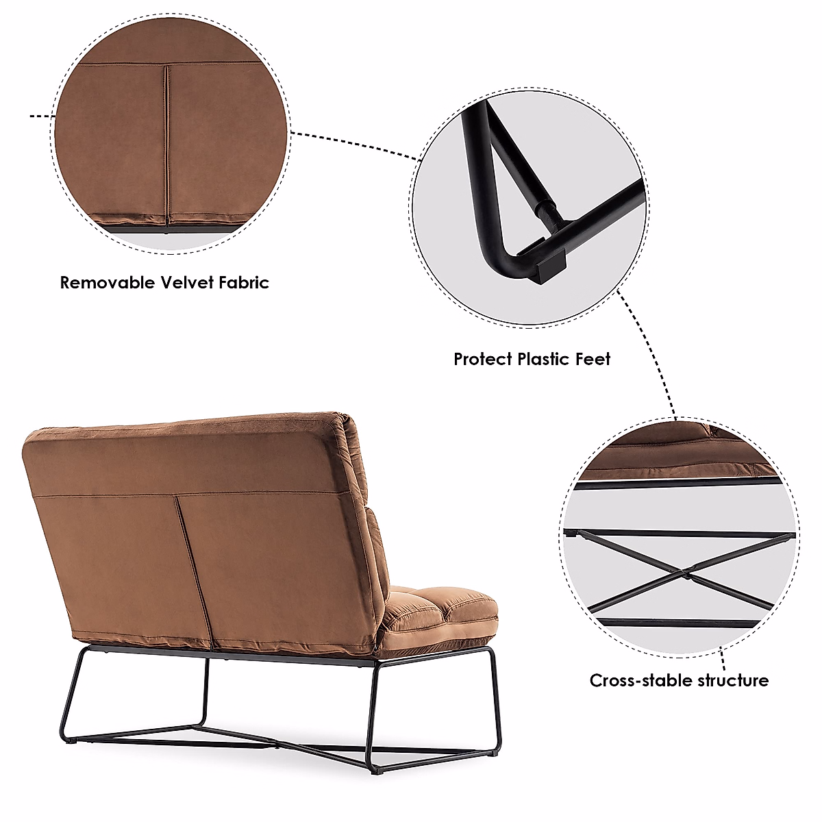 MCombo Loveseat Sofa Couch, Mid-Century Velvet Armless Settee, 2-Seater Upholstered Bench for Living Room Bedroom 4018 (2 Sets Brown)