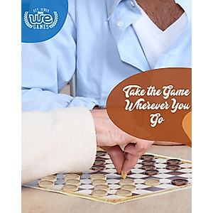 WE Games Checkers Pieces Only, Wooden Checker Board Game Pieces, 24 Dark Brown and Natural Stackable Pieces, Drawstring Storage Bag, 1.062 Diameter