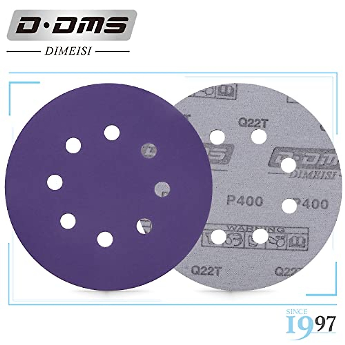 Q22T - 5 Inch 8 Hole Hook and Loop Sanding Discs - 3 Each of 80 120 180 220 240 320 Grit Sandpaper Discs - Purple Film Orbital Sander Pads for Automative - D DMS DIMEISI