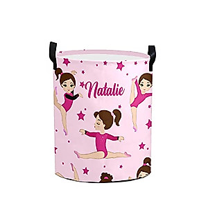 Yeshop Gymnastics Girl Pink Star Personalized Laundry Basket Clothes Hamper with Handles Waterproof ,Collapsible Laundry Storage Baskets for Bathroom,Bedroom Decorative 19.7 inch Hx14.2 inch D