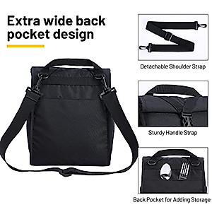 MIER Insulated Lunch Bag Roll Top Lunch Box for Women Men Adults Foldable Rolltop Lunch Tote with Shoulder Strap for Work Office Picnic, Water Bottle Holder, Black
