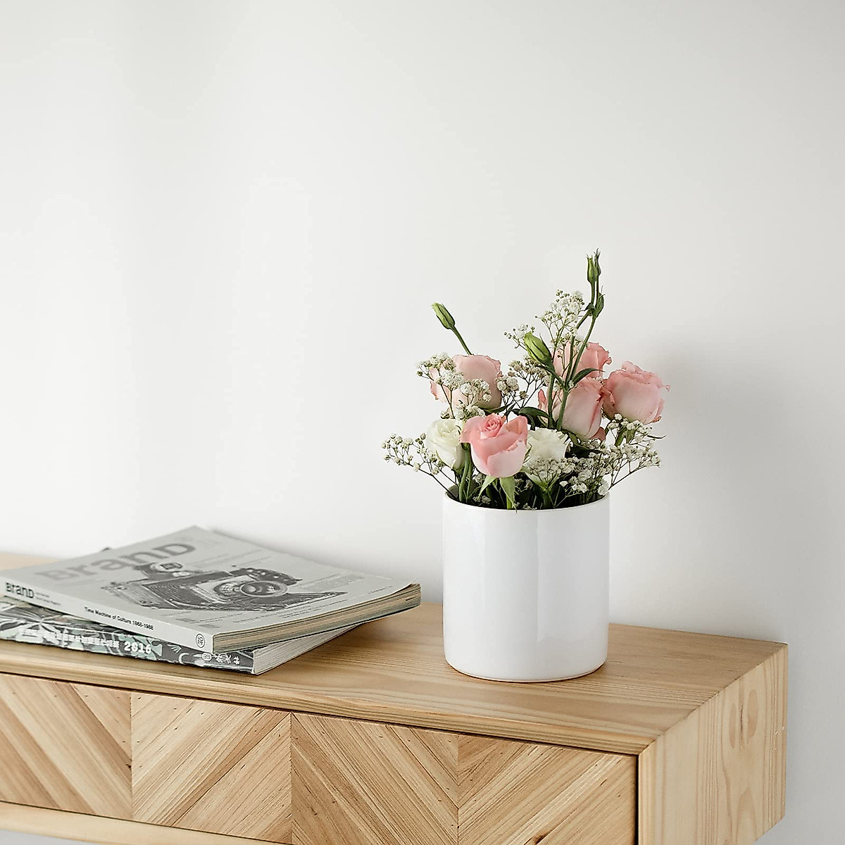 DOWAN Kitchen Utensil Holder, Utensil Holder for Countertop, Utensil Crock, Handmade DIY Gifts, Cooking Utensil Holder with Table-Protection Cork Mat, Farmhouse Kitchen Decor, Cream White