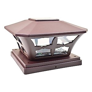 iGlow 1 Pack Brown Outdoor Garden 6 x 6 Solar SMD LED Post Deck Cap Square Fence Light Landscape Lamp PVC Vinyl Wood